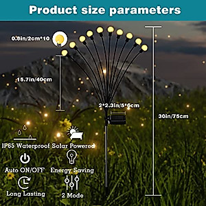 Chahot 2 Pack 20 LED Solar Firefly Lights, Solar Powered Garden Lights Outdoor, Starburst Swaying Solar Firefly Lights, Outdoor Waterproof Path Lights for Yard Patio Pathway Decoration, Warm White