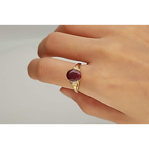 Gin & Grace 14K Yellow Gold Genuine Ruby Ring with Diamonds for women | Ethically, authentically & organically sourced (Oval-cut) shaped Ruby hand-crafted jewelry for her | Ruby Ring for women