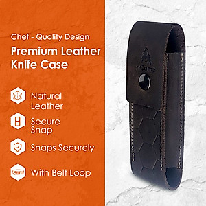 nCamp - Knife Case Leather Belt Sheath, Folding Knife Sheath for Belt, Premium Leather Knife Covers or Sleeves w/Belt Loop, Santoku or Chef Knife Sheath, 15 x 5 cm