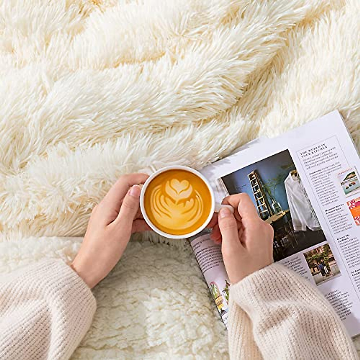 joybest Faux Fur Weighted Blanket Oeko-Tex Standard 100 Certified Sherpa Fleece 10 Pounds 50x60 Inches Throw Size Heavy Weighted Blanket with Premium Glass Beads, Light Beige