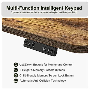 BANTI Triple Motor 63'' L-Shaped Standing Desk with LED Light Strip and Power Outlet, Height Adjustable Standing Corner Desk with Double Shelves, Rustic Top