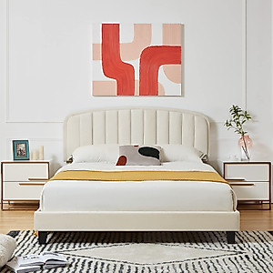 Cozy Castle Queen Size Bed Frame Upholstered Velvet Platform Bed with Adjustable Headboard, Wood Slat Support, No Box Spring Needed, Easy Assembly, White