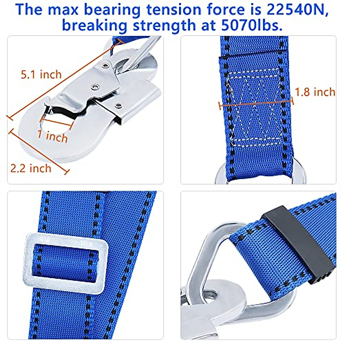 Aystkniet Climbing Lanyard, Safety Adjustable Non-Shock Absorbing Lanyard from 4-Feet to 6-Feet Outdoor Tree Climbing Belt Restraint Lanyards With Large Snap Hooks