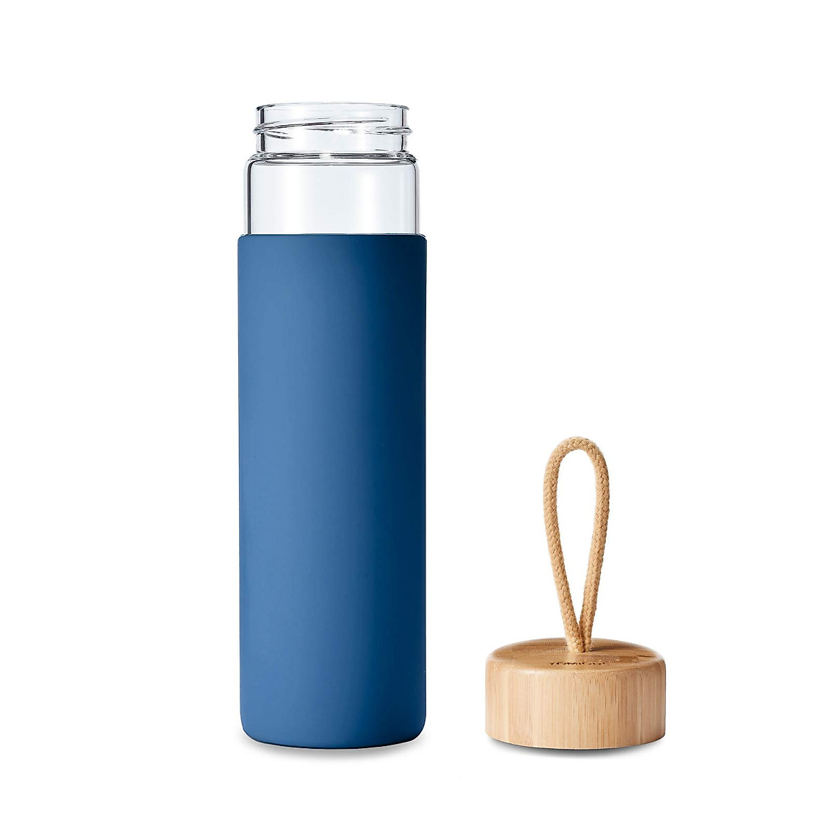 Yomious 20oz Bundle with 25oz Glass Water Bottle with Bamboo Lid and Silicone Sleeve – Reusable BPA Free – Glass Drinking Bottle with Lids