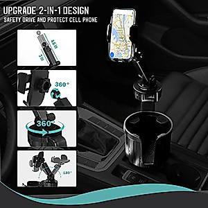 Seven Sparta Cup Holder Phone Mount for Car Cup Holder Expander Adjustable Base with 360° Rotation Cup Phone Holder for Car Compatible with iPhone Samsung Galaxy All Smartphones Upgrade 2-in-1