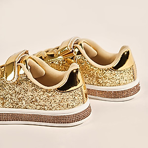 UUBARIS Girl's Glitter Tennis Shoes Fashion Sneakers for Kids Sparkly Rhinestone Sneakers Bling Shiny Sequin Shoes Gold-2