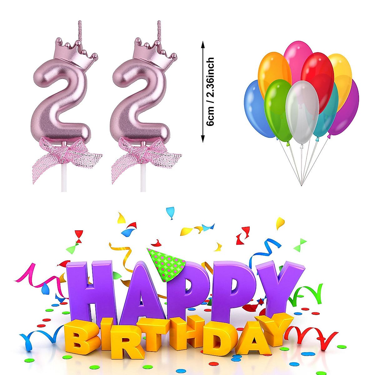 VSHILI 22nd Birthday Candles, Rose Gold 22 Year Old Number Birthday Candles, Happy Birthday Party Cake Topper Decoration Gifts for Women Men