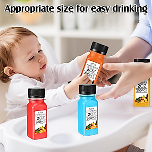Sliner 200 Pcs 2oz Small Plastic Juice Bottles Ginger Juice Bottle with Lids Liquid Vial Reusable Clear Beverage Container with Lid, Freezer Safe, Leak Proof for Juice, Water, Milk(Black Lid)