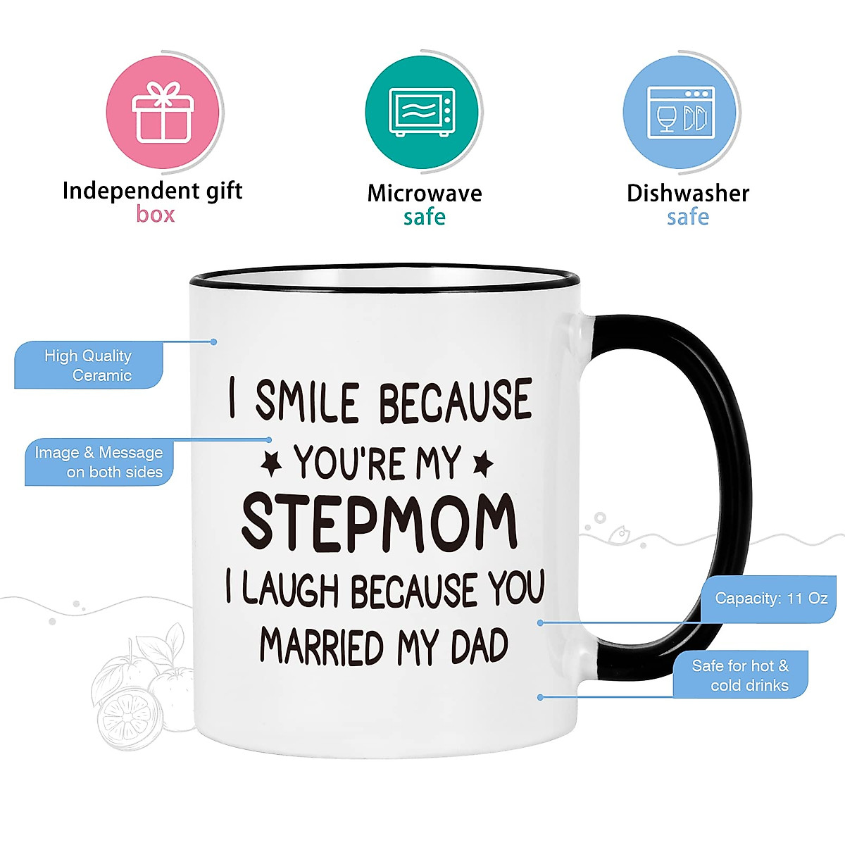Maustic Stepmom Mothers Day Gifts, I Smile Because You are My Stepmom Funny Coffee Mug, Christmas Birthday Gifts for Stepmom from Bonus Daughter Bonus Son, Step Mom Coffee Mug 11 Oz White