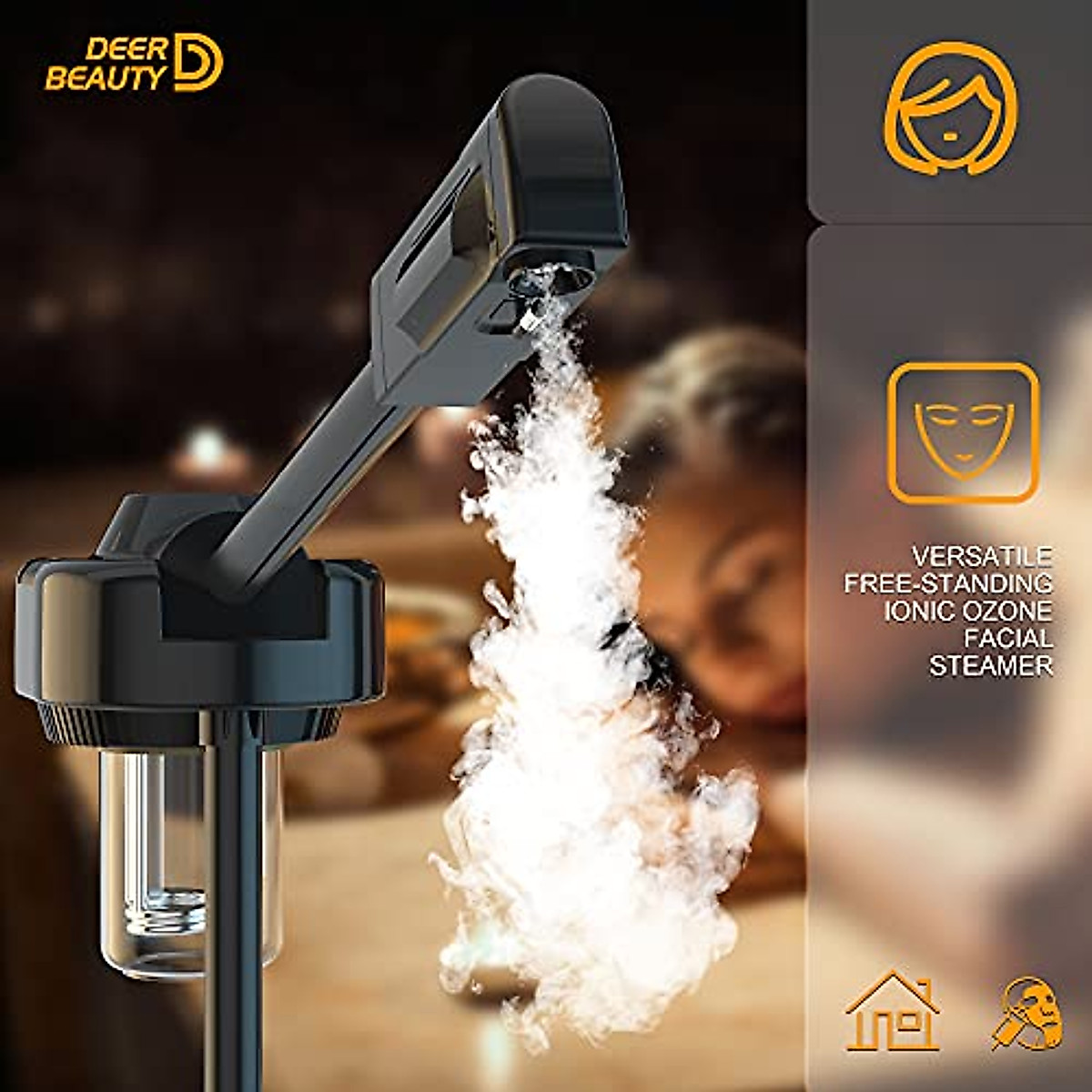 Professional Ionic Facial Steamer – Hot Mist Steam Machine for Salon Spa Home Use Aromatherapy Face Steamer for Facial with Ozone for Moisturized Skin Cleans Pores Makes Skin Fir (08A Black)