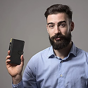 REKALRO for Galaxy Z Fold 4 Wallet Case with Card Holders, PU Leather Case Wallet Women with Long Lanyard, Wireless Charging Zipper Kickstand Magnetic Phone Case for Samsung Galaxy Z Fold 4 5G (Black)