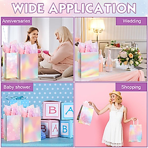 Maitys 24 Pieces Pastel Rainbow Gift Bags with Tissue Paper Rainbow Party Favor Bags Pastel Goodie Candy Bags Pastel Rainbow Party Supplies for Kids Girls Birthday Wedding Baby Shower Decorations