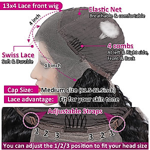 28 Inch Lace Front Wig Human Hair 13x4 Curly Wigs for Women Pre Plucked with Natural Baby Hair 180 Density Brazilian Virgin Deep Wave Frontal Wet and Wavy Wig Natural Color (28inch,Natural Black)