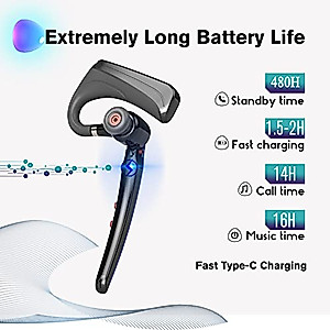 HonShoop Bluetooth Headset CVC8.0 Dual Mic Noise Cancelling, V5.0 Bluetooth Earpiece Earbud 14 Hrs HD Talktime Hands-Free Earphones for Driver Trucker Business Office (Black)