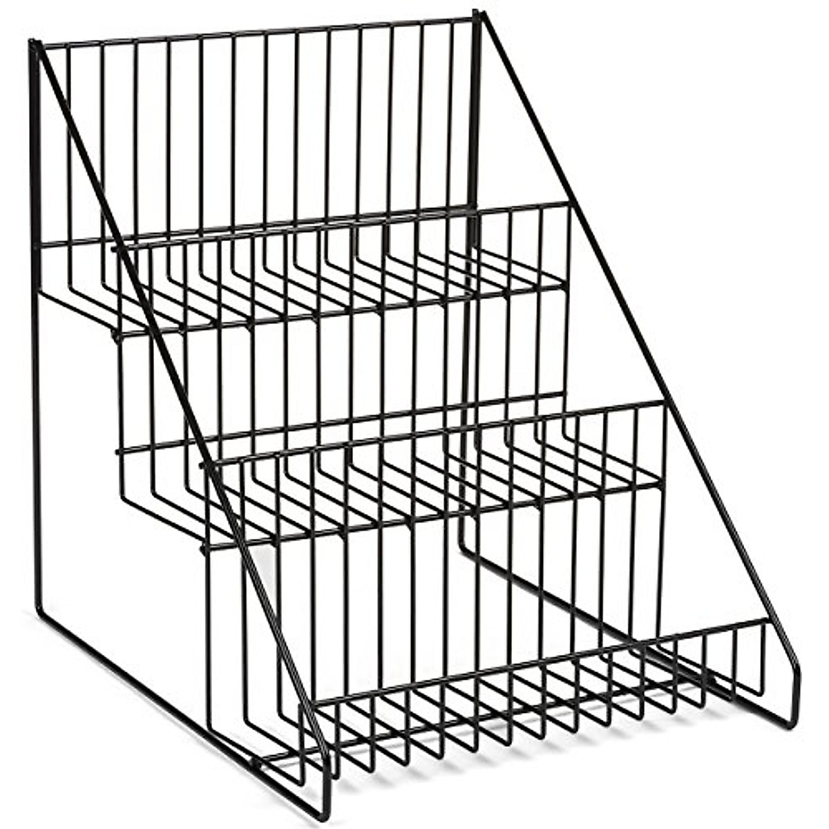 Displays2go Set of 2 Wire Store Fixtures, Countertop Retail Display Rack, 3 Tiers, Open Shelf (Black Steel)