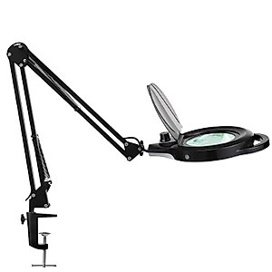 KIRKAS LED Dimmable Magnifying Lamp with Clamp, 2,200 Lumens Super Bright Magnifying Glass with Light, Adjustable Metal Swivel Arm Magnifier Desk Light for Close Work, Craft, Reading, Repair - Black