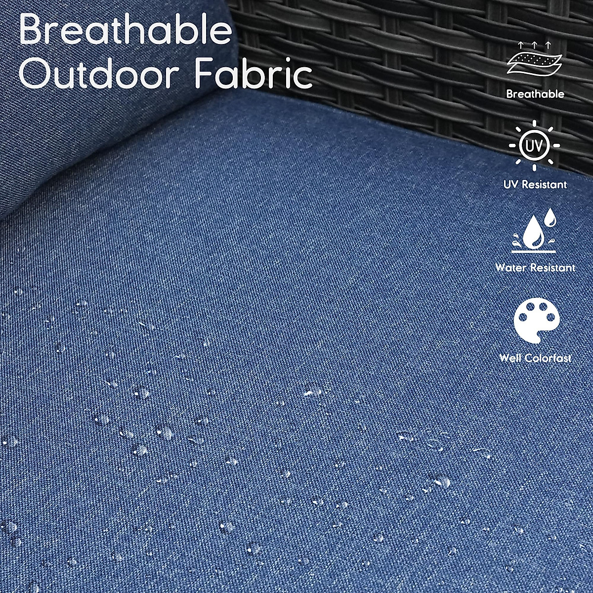 HOOOWOOO Patio Furniture Set,8 Piece Outdoor Furniture with Fire Pit Table,Wicker Patio Conversation Couch Chairs Ottoman Set,Denim Blue