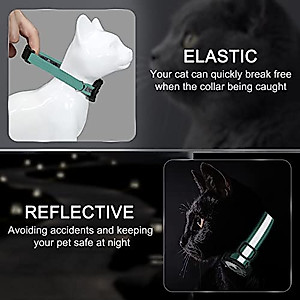 Reflective AirTag Cat Collar, FEEYAR Integrated GPS Cat Collar with Apple Air Tag Holder and Bell, Safety Elastic Band Tracker Cat Collars for Girl Boy Cats, Kittens and Puppies [Green] 7-9 Inch