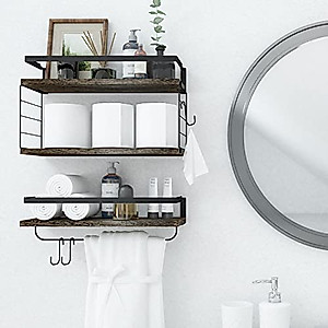 JOVONE Bathroom Shelves with Tissue Rack &Towel Bar, Wall Mounted Floating Shelves, Multifunctional Storage Rack for Bathroom, Kitchen, Bedroom and Living Room, Set of 2 (Carbonized Dark Black)