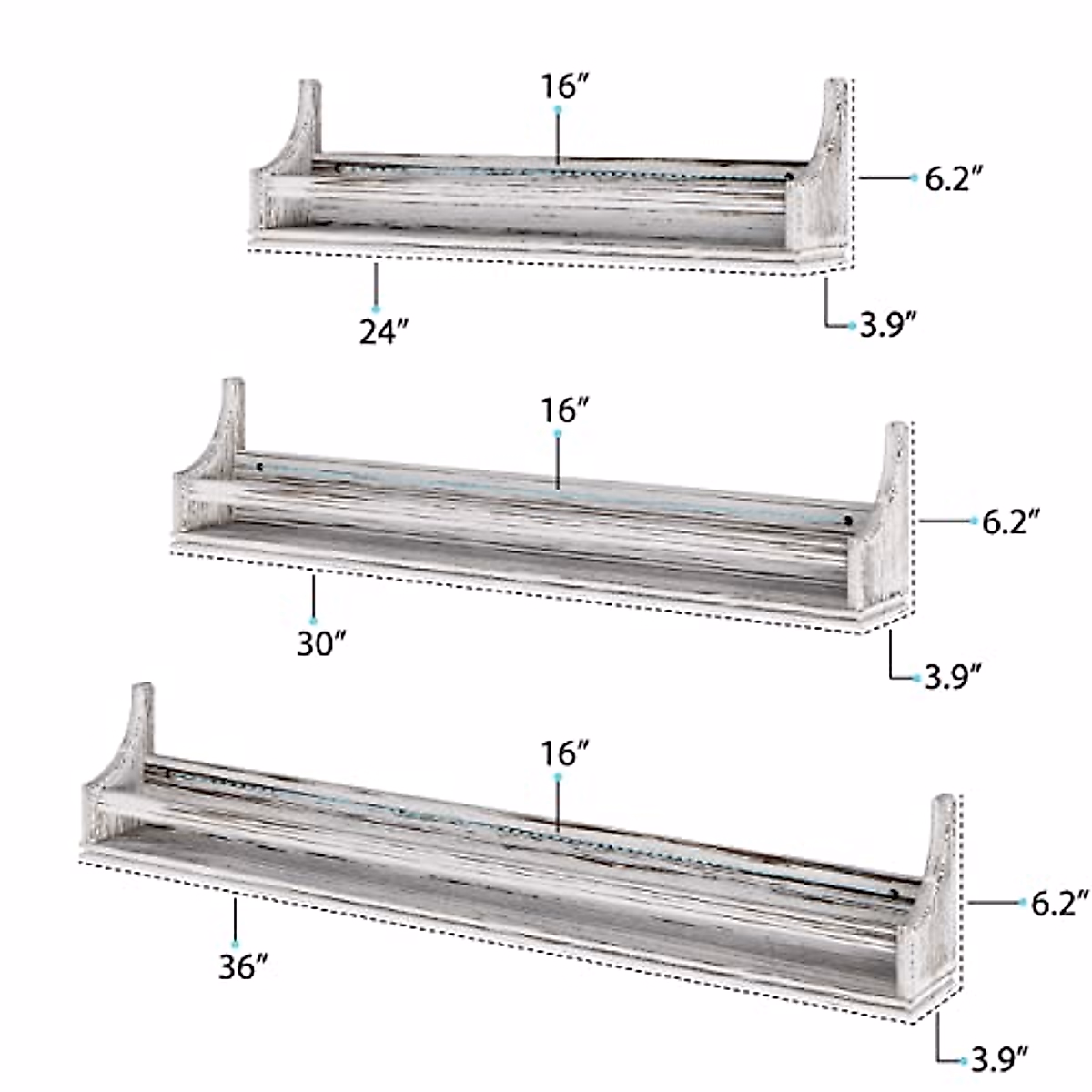 brightmaison Angel 36"-30"-24" Nursery Books Shelves Wall, Kids Bookshelf for Wall, Wall Book Shelf Organizer for Kids, Floating Shelves for Wall Decor, Burnt White, Set of 3