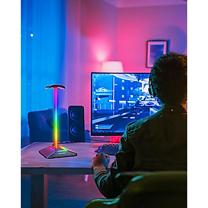 New bee RGB Headphone Stand Desk Gaming Headset Holder with 7 Light Modes and Non-Slip Rubber Base Suitable for All Earphone Accessories(Black)