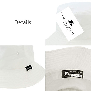 The Hat Depot Denim Cotton & Lightweight, Quick Dry Packable Bucket Sun Hat (L/XL, 2. Light - White)