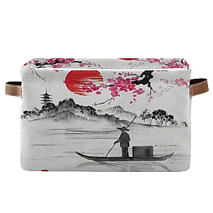 Storage Basket Cube Vintage Japanese Fisherman Large Collapsible Toys Storage Box Bin Laundry Organizer for Closet Shelf Nursery Kids Bedroom,15x11x9.5 in,1 Pack