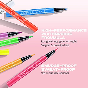 DELISOUL UV Neon Liquid Eyeliner, Matte Colored Eyeliner Pen, Waterproof Smudge-proof Pigmented Eye Liner, Glow Brightly Under UV Lights, Colorful Eye Makeup For Rave Party Music Festival, Neon White