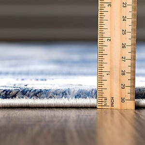 Abani Rugs Contemporary Blue & Grey Marble Ice Design 6’ x 9’ Area Rug - Modern Swirl Watercolor Non-Shedding Bedroom Rug