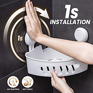 LEVERLOC Corner Shower Caddy Suction Cup No-Drilling Removable Shower Caddy Basket Powerful Suction Bathroom Shower Shelf Waterproof & Rustproof Organizer for Bathroom Storage - White