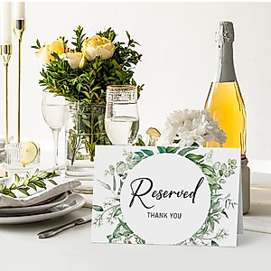 Reserved Table Signs(4x6 Inch, 20 PCS), Reserved Table Tent Card for Wedding, Double Sided Reserved Table Signs,Greenery Reserved Signs for Party Restaurant -YDC02