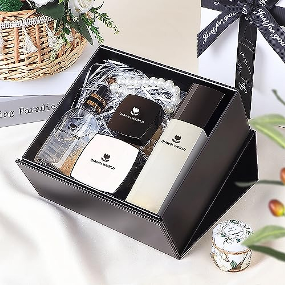 JiaWei Gift Box 7.87×6.69×3.14 Inches, White Bridesmaid Proposal Box for Halloween Thanksgiving Christmas Children's Day, Magnetic Gift Box for Present, Wedding,Christmas.