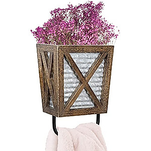 Autumn Alley Farmhouse Decor Rustic Hand Towel Holder - Farmhouse Towel For Bathroom Wall, For Kitchen Wall With Wooden Storage Add Charm to Your Rustic Bathroom Hand Towel Rack and Shelf Decor, Brown