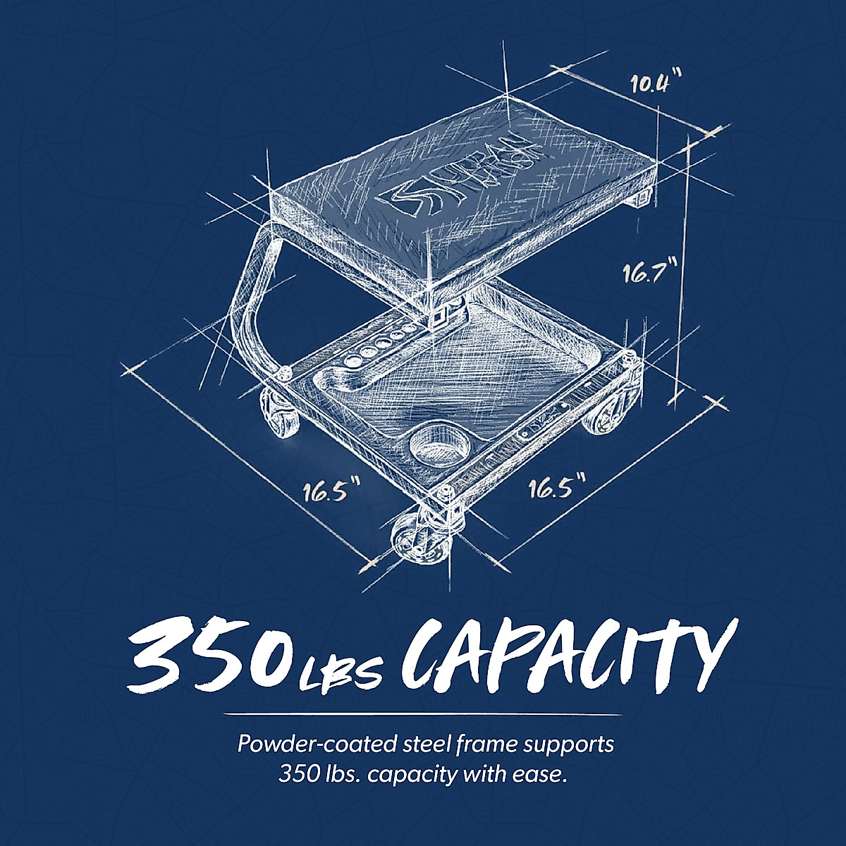 URBANTRANSIT FastBack Shop Stool - 350 Lb Capacity Rolling Stool for The Garage and Workshop, with Organizer Tray and Cupholder - 3 Inch Premium Casters - an Ideal Mechanics Stool or Workshop Stool