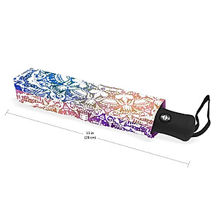 Vdsrup Indian Mandala Auto Umbrella Open Close Galaxy Nebula Anti UV Umbrella Compact Windproof Parasol Umbrellas for Travel Car School Sun Rain