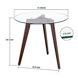 ivinta Round Glass Dining Table, Modern Leisure Table with Wood Legs for Kitchen Dining Room Living Room, Accent Table Small Tea Table for 2, Space Saving, 31.5 inch (Dark Brown)