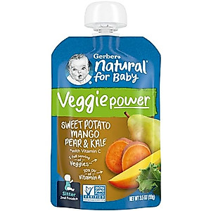 Gerber Baby Food Pouches, Sitter, Premium, Veggie Power, Sweet Potato Mango Pear Kale, 3.5 Ounce (Pack of 12)