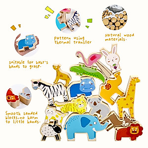 Wooden Animal Blocks Stacking and Balancing Toy, Toddler Big Wood Animal Figures Blocks, Preschool Educational Toys and Stack Balance Games for Kids