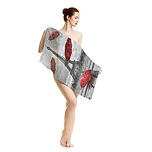 oFloral Eiffel Tower with Flying Umbrellas Hand Towels Cotton Washcloths,Romantic France Pairs Rainy Black and White Red Soft Towels for Bathroom/Yoga/Golf/Hair/Face Towel for Men/Women 15X30 Inch