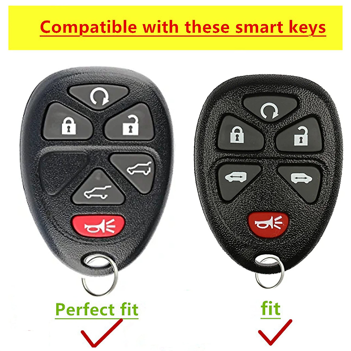 QIXIUBIA for Chevrolet Key Fob Cover Keyless Remote Smart Key Fob Shell with Keychain Fit for Chevy Suburban Tahoe Traverse Buick Enclave Cadillac Escalade GMC Acadia Yukon (Black 6-Button)