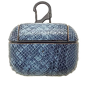 Seadream Snake Skin Pattern Shock Absorbent PC Texture PU Leather Skin with Keychain Compatible for AirPods Pro Case (Blue)
