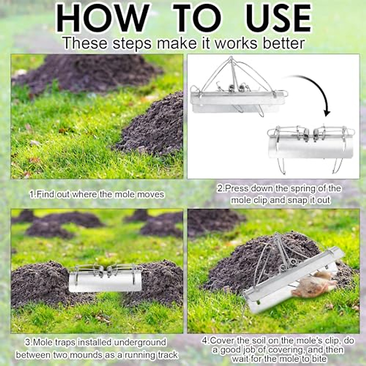 Effective Metal Mole Trap - Heavy Duty & Reusable (4 Pack)