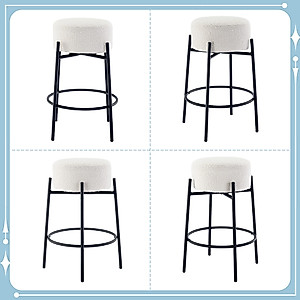 Flouki Swivel Bar Stools Counter Height, Modern Backless Stools for Kitchen Counter, Boucle Fabric Island Chairs with 6.7'' Thick Cushion and Metal Base, 26 inches H, Set of 2, White