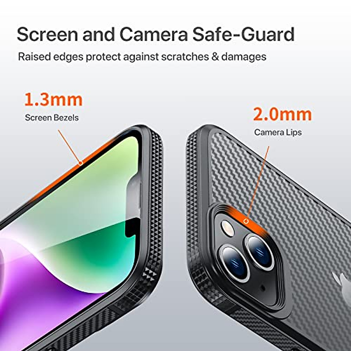 Auleegei Designed for iPhone 14 Case, [Military Grade Drop Tested] Slim Thin Shockproof Phone Case Translucent Anti-Scratch Carbon Fiber Hard PC Back and Soft TPU Bumper Edge, 6.1 inch, Back