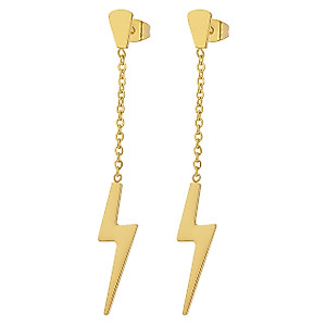 Edforce Stainless Steel Women's Lightning Bolt Dangle Earrings, 60mm/2.4in (Gold)