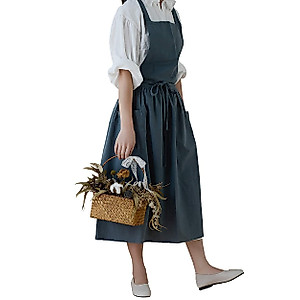 losofar Cotton Pleated Apron Retro Waterdrop Proof Garden Cleaning Pinafore Dress (green, 103cmx86cm)