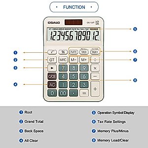 Desktop Calculator Large LCD Display 12 Digit Number Big Button Tax Financial Accounting Calculator, Battery and Solar Powered, for Desk Office Home Business Use(OS-130T Green)