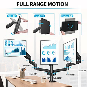 MOUNTUP Triple Monitor Desk Mount& Single Monitor Stand Fully Adjustable Bundle for Computer Screen up to 27 inch, Holds up to 17.6lbs