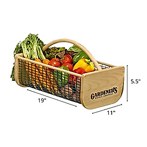 Gardeners Supply Company Large Garden Hod Harvest Basket | Versatile Gardening Fruits & Vegetables Gathering Basket | Natural Smooth Pine - Maple Frame & Coated Mesh | Easy to use - 9"L x 11"W x 11"H