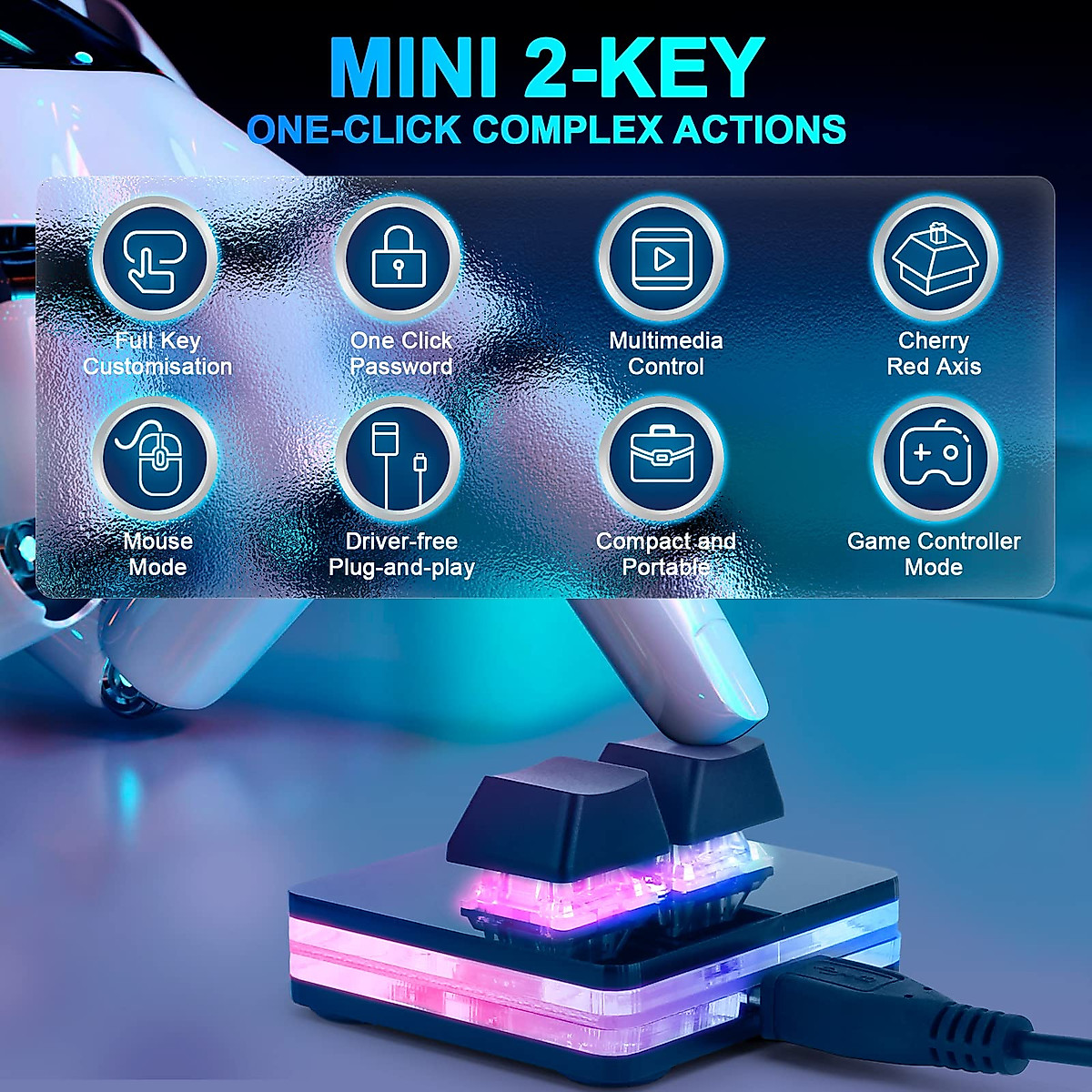 Ecarke Black 2-Key OSU Hot Swap Game Keyboards USB Wired RGB Mechanical Keypad,Autonomous Programming Macro with Software Switches